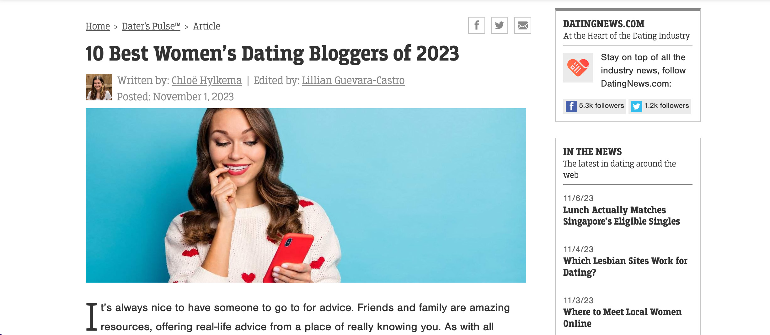 The Best Dating Bloggers for Women - We're in Top Ten this year
